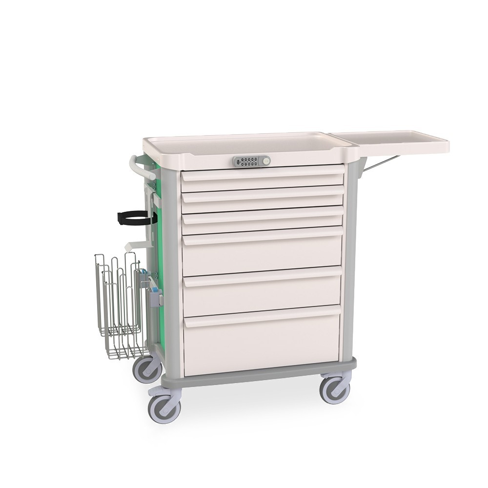 Eolis® Treatment Cart with Drawers with Folding Lateral Shelf | Teal