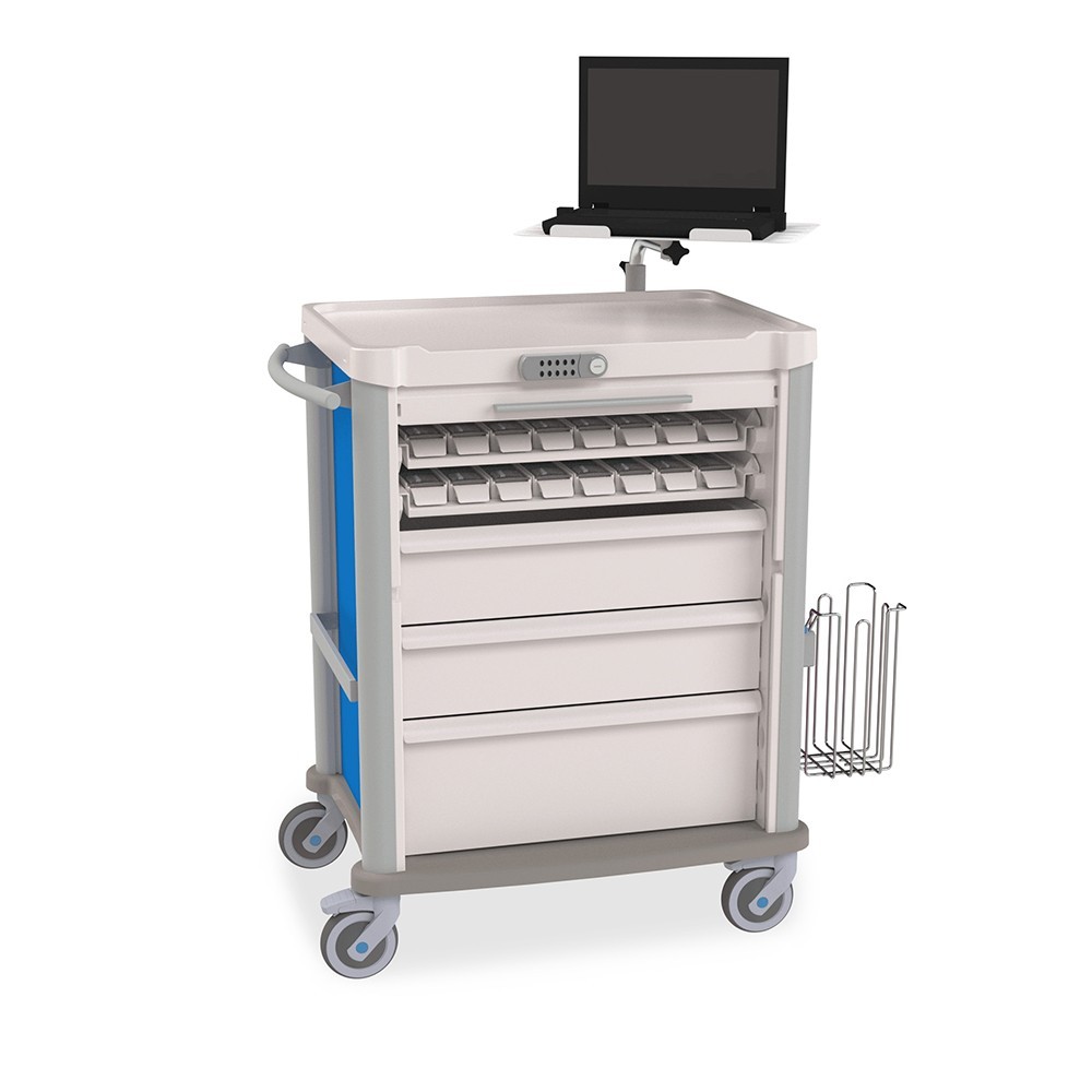 Eolis® Medication Cart - 16 Patients with Secured Computer Tray | Teal