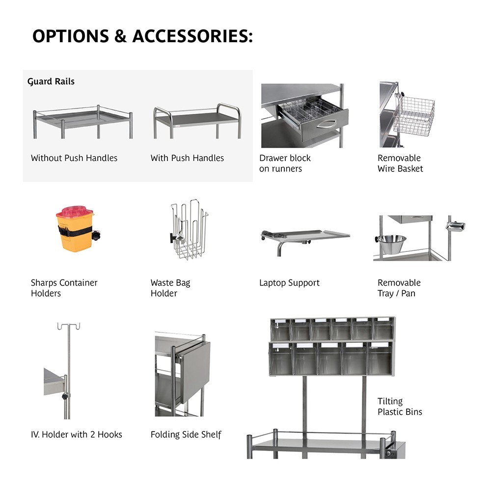 4 Tray Treatment Trolley with Raised Edges | Teal