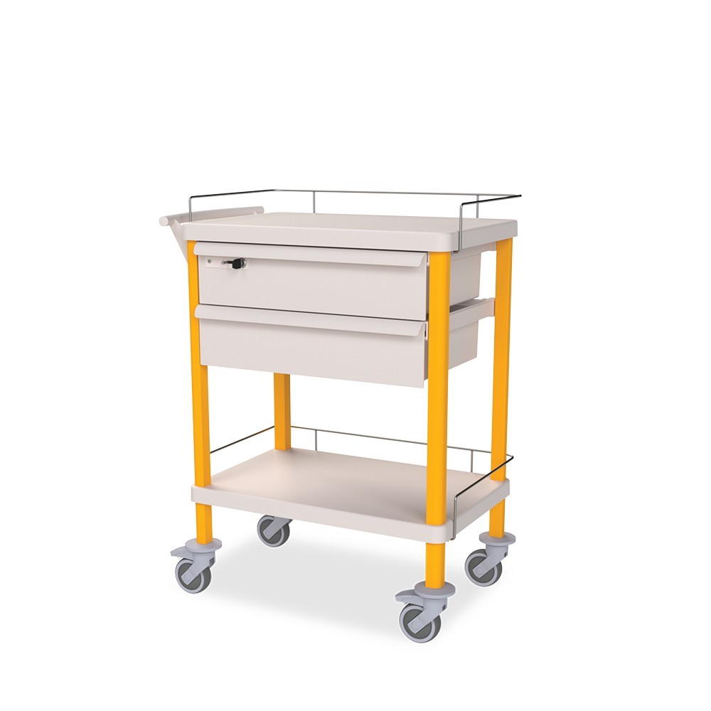 Eolis® Treatment Trolley 2 Turned Down Edge Shelves with Guard Rails | Teal